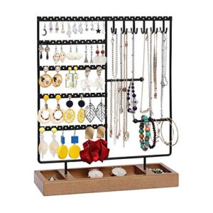 x-cosrack earring holder,5-tier ear stud holder with wooden tray,jewelry organizer holder for earrings necklaces bracelets watches and rings,earring display stand with 132 holes,black