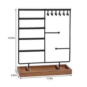 X-cosrack Earring Holder,5-Tier Ear Stud Holder with Wooden Tray,Jewelry Organizer Holder for Earrings Necklaces Bracelets Watches and Rings,Earring Display Stand with 132 Holes,Black