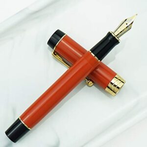 Jinhao 100 Resin Fountain Pen 18KGP Medium Nib 0.6mm with Golden Clip Writing Gift Pen (Orange-Red)