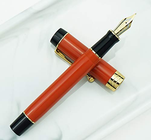 Jinhao 100 Resin Fountain Pen 18KGP Medium Nib 0.6mm with Golden Clip Writing Gift Pen (Orange-Red)