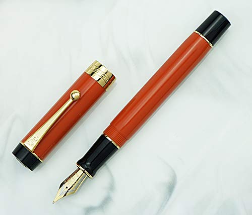 Jinhao 100 Resin Fountain Pen 18KGP Medium Nib 0.6mm with Golden Clip Writing Gift Pen (Orange-Red)