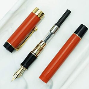 Jinhao 100 Resin Fountain Pen 18KGP Medium Nib 0.6mm with Golden Clip Writing Gift Pen (Orange-Red)