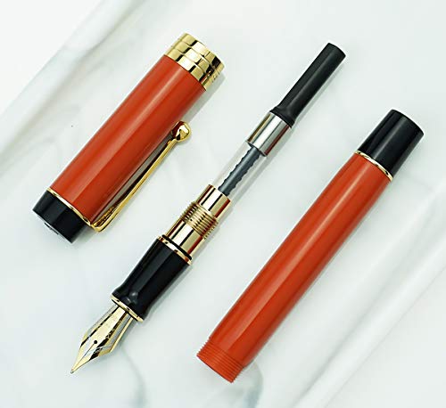 Jinhao 100 Resin Fountain Pen 18KGP Medium Nib 0.6mm with Golden Clip Writing Gift Pen (Orange-Red)