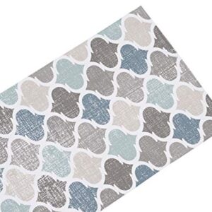 Moroccan Table Runner-Cotton Linen-Small 36 inche Geometric Quatrefoil Lattice Dresser Scarves,Kitchen Coffee/Dining Farmhouse Tablerunner for Home Living Room,Holiday Dinner Scarf Décor,Blue Grey