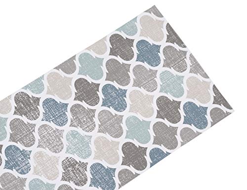 Moroccan Table Runner-Cotton Linen-Small 36 inche Geometric Quatrefoil Lattice Dresser Scarves,Kitchen Coffee/Dining Farmhouse Tablerunner for Home Living Room,Holiday Dinner Scarf Décor,Blue Grey