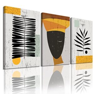 framed canvas wall art african ethno motive wall art set, abstract ethno art, african american woman portrait, black orange print, contemporary collage, minimalist (a-3pcs,12x16inchx3pcs)