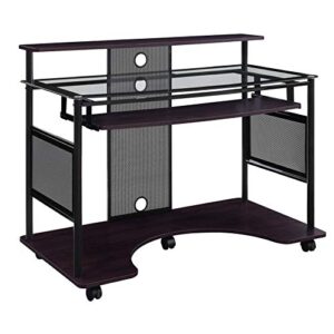 osp home furnishings vision glass multi-media home office rolling desk, black