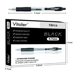 Vitoler Pens Fine Point Black Ink Office Pens Retractable Gel Ink Rollerball Pens with Premium Ink & Comfort Grip (0.7mm) (15-PACK)