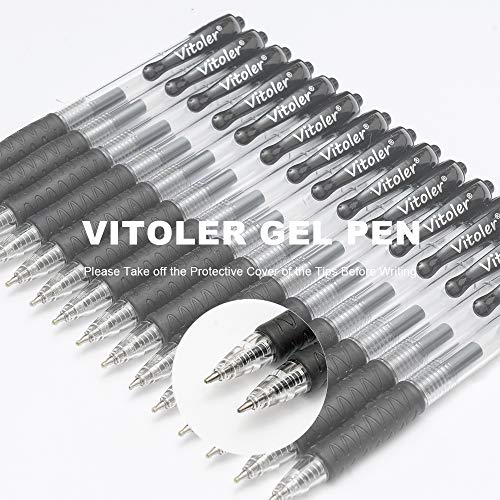 Vitoler Pens Fine Point Black Ink Office Pens Retractable Gel Ink Rollerball Pens with Premium Ink & Comfort Grip (0.7mm) (15-PACK)