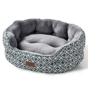 bedsure small dog bed for small dogs washable - cat bed for indoor cats, round super soft plush flannel puppy beds, slip-resistant oxford bottom, coin print grey