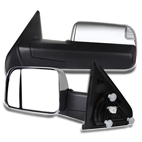 AUTOMUTO Towing Mirrors Left and Right Side Tow Mirrors Power Adjusted Heated Turn Signal Light Chrome Housing Fit Compatible with 2002-2008 Dodge Ram 1500 Truck 2003-2009 Dodge Ram 2500 3500 Truck