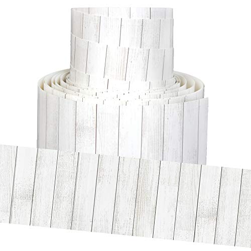 Youngever 52.5 ft Bulletin Board Borders for Classroom Decoration, White Wood Style Straight Border Trim