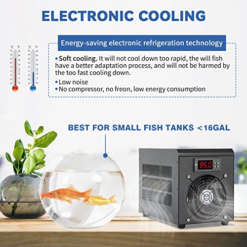 Poafamx 16gal Aquarium Chiller 60L Fish Tank Cooler Unit ℉ Quiet for Home Fish Shrimp Breeding Aquaculture with Water Pump and Pipe 110V