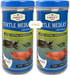 amzey 2 pack aquatic turtle medley treat food, 3.7 ounce total - 100% natural aquarium fish food, high protein turtle medley food for turtle, aquatic fishes, newts and frogs