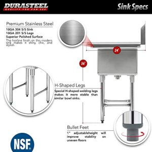 Stainless Steel Kitchen Sink with Faucet - DuraSteel 1 Compartment Commercial Utility Sink w/Right Drainboards - 18" x 18" x 12" Bowl Size - for Restaurant, Laundry, Garage & Backyard - NSF Certified