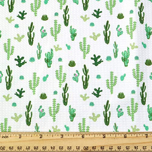 David Angie Cactus Printed Bullet Textured Liverpool Fabric 4 Way Stretch Spandex Knit Fabric by The Yard for Head Wrap Accessories (Cactus)