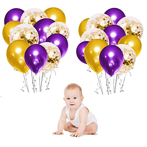 Purple Gold Balloon Garland Arch Kit, 121 PCS Purple Gold Party Supplies Gold Purple Balloons Gold Confetti Latex Balloons for Birthday Graduation Retirement Wedding Engagement Party Decoration