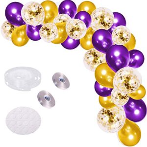 purple gold balloon garland arch kit, 121 pcs purple gold party supplies gold purple balloons gold confetti latex balloons for birthday graduation retirement wedding engagement party decoration