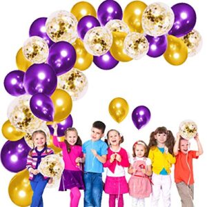 Purple Gold Balloon Garland Arch Kit, 121 PCS Purple Gold Party Supplies Gold Purple Balloons Gold Confetti Latex Balloons for Birthday Graduation Retirement Wedding Engagement Party Decoration