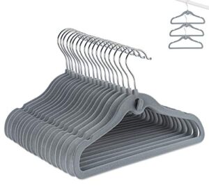 kids hangers velvet, 12” non slip baby velvet hangers with cascading, stackable rotatable felt hangers toddler hangers 30 pack for closet nursery infant (grey)