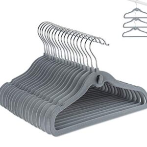 Kids Hangers Velvet, 12” Non Slip Baby Velvet Hangers with Cascading, Stackable Rotatable Felt Hangers Toddler Hangers 30 Pack for Closet Nursery Infant (Grey)