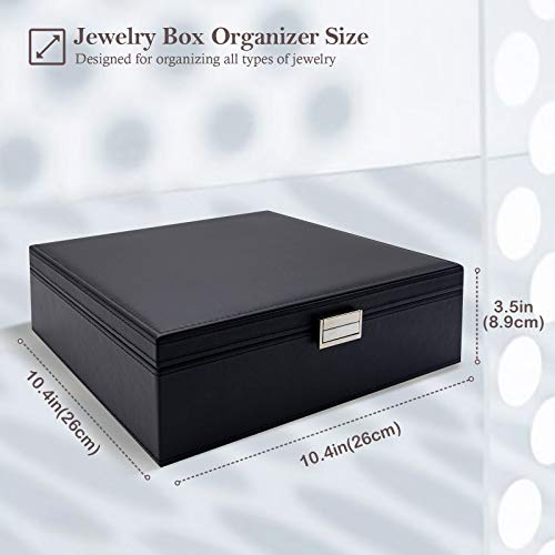 ProCase Jewelry Box for Women Girls Girlfriend Wife, Large Leather Jewelry Organizer Storage Case with Two Layers Display for Earrings Bracelets Rings Watches -Black