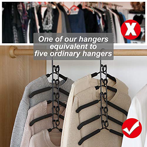 YiSeyruo Clothes Hangers Space Saving: 4 Pack 5 in 1 Multi Layer Metal Hanger Racks Non-Slip Foam Padded Heavy Duty Thick Magic Hanger Closet Organizers and Storage for Coat Sweater Suit T-Shirt.