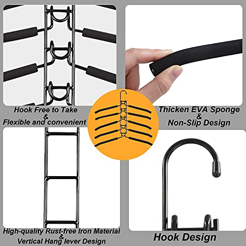 YiSeyruo Clothes Hangers Space Saving: 4 Pack 5 in 1 Multi Layer Metal Hanger Racks Non-Slip Foam Padded Heavy Duty Thick Magic Hanger Closet Organizers and Storage for Coat Sweater Suit T-Shirt.