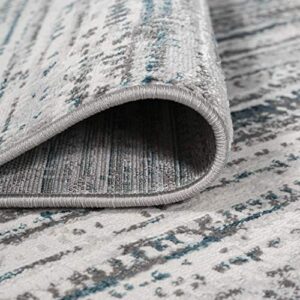 JONATHAN Y SOR200B-8 Loom Modern Strie' Indoor Area-Rug Solid Striped Casual Transitional Easy-Cleaning Bedroom Kitchen Living Room Non Shedding, 8 ft x 10 ft, Gray/Turquoise