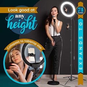 ﻿﻿GearLight Ring Light - 10" Selfie Tripod Stand with LED Lights, Dual Phone Holders, Adjustable Height and Lighting for Recording, Makeup & Photography - Cute ﻿Room Decor Stuff & Gifts For Teen Girls