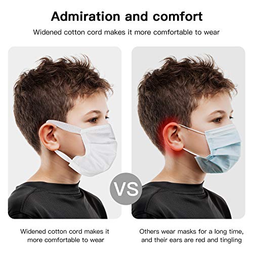 iBstone Kids Face Mask, Disposable Children Mask for School and Daily Use, 3-Layer, Comfortable Wide Straps, Non-Latex, White, 50PCS