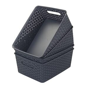 hespama grey plastic storage baskets with handles, 4 packs