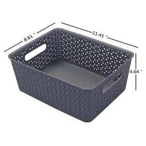 Hespama Grey Plastic Storage Baskets with Handles, 4 Packs