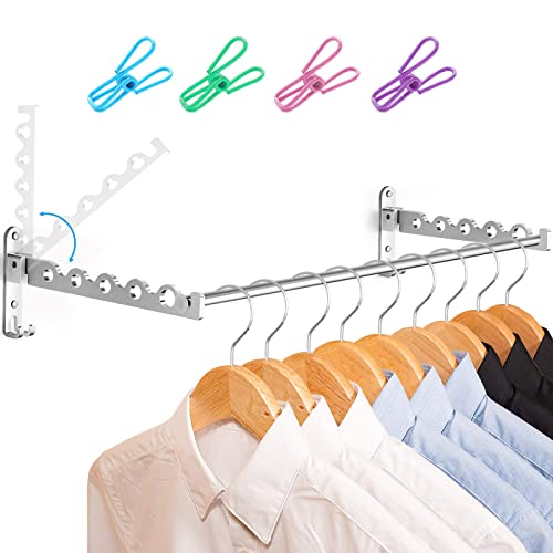 LIVEHITOP Wall Mounted Clothes Rack, Space Saving Wall Hanger Airer Hanging Rail Rod for Laundry Bedroom Bathroom (Silver)