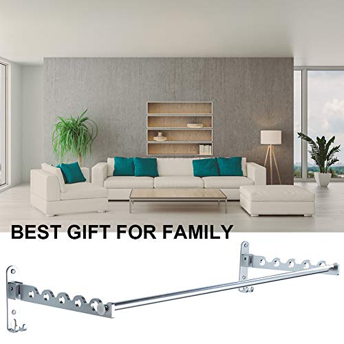 LIVEHITOP Wall Mounted Clothes Rack, Space Saving Wall Hanger Airer Hanging Rail Rod for Laundry Bedroom Bathroom (Silver)