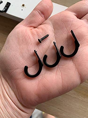 58 Pieces Black Small Key Hooks, Steel Wall Mounted Coat Hook, Single Hanger for Hanging Hat, Jewelry, Coffee Cups, Kitchen Towel Little Hook with Black Screws for Farmhouse Retro Crafting Projects