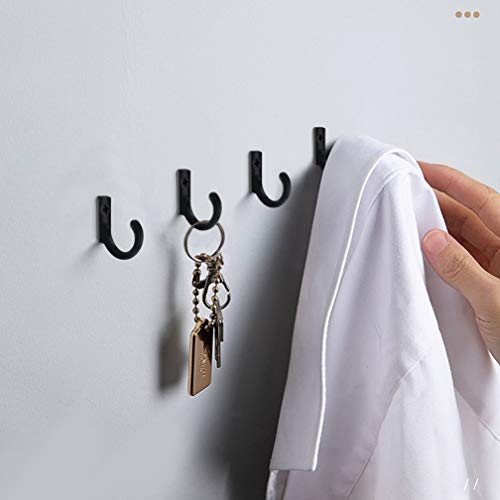 58 Pieces Black Small Key Hooks, Steel Wall Mounted Coat Hook, Single Hanger for Hanging Hat, Jewelry, Coffee Cups, Kitchen Towel Little Hook with Black Screws for Farmhouse Retro Crafting Projects