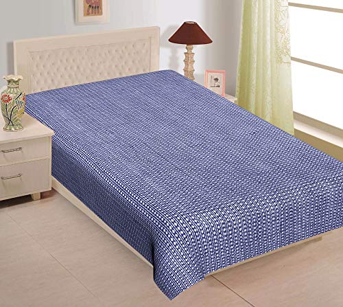 Maviss Homes Indian Traditional Handmade Patchwork Cotton Super Soft Kantha Quilt Blanket | Throw Bedspread Blanket | Bedroom Décor Throw Quilt |Home Décor; Blue