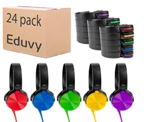 eduvy bulk headphones for classroom, pack of 24 wired head phones. school supplies for teachers must haves, classroom headphones for elementary to college students. school headphones (mixed color set)