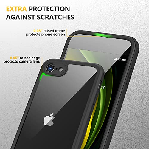 Miracase iPhone SE 2020 Case 2022/iPhone 8 Case Full-Body with Built-in Glass Screen Protector, Rugged Clear Hard Cover Silicone Bumper for iPhone 8/ iPhone SE Case 3rd Generation/ 2nd Gen, Black