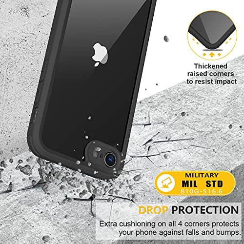 Miracase iPhone SE 2020 Case 2022/iPhone 8 Case Full-Body with Built-in Glass Screen Protector, Rugged Clear Hard Cover Silicone Bumper for iPhone 8/ iPhone SE Case 3rd Generation/ 2nd Gen, Black