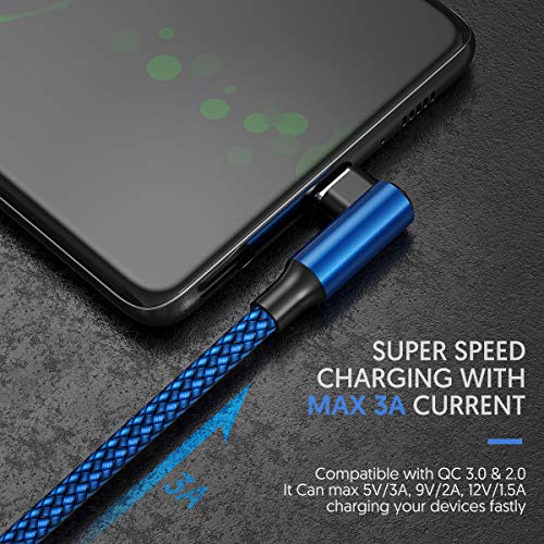 USB C Cable 90 Degree Right Angle[2Pack 10FT], USB A to Type C Nylon Braided Fast Charging Cable for Samsung Galaxy S22 Ultra/S22+/S22/S21, Note 20+/20, PS5, Google Pixel, iPad Pro(Not for 2021)