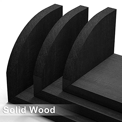 SRIWATANA Floating Shelves Wall Mounted, Solid Wood Shelves Wall Bookshelves Set of 3 for Bedroom, Living Room, Bathroom, Kitchen - Black