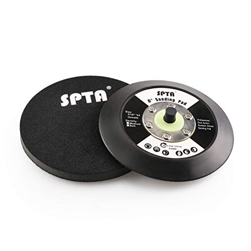 SPTA 6"(150mm) Backing Pad Hook and Loop Backing Plate 5/16"-24 Thread DA Air Random Orbital Sander/Polisher Backing Pad with 6" Interface Cushion Pad for Sanding Finishing Polishing Buffing