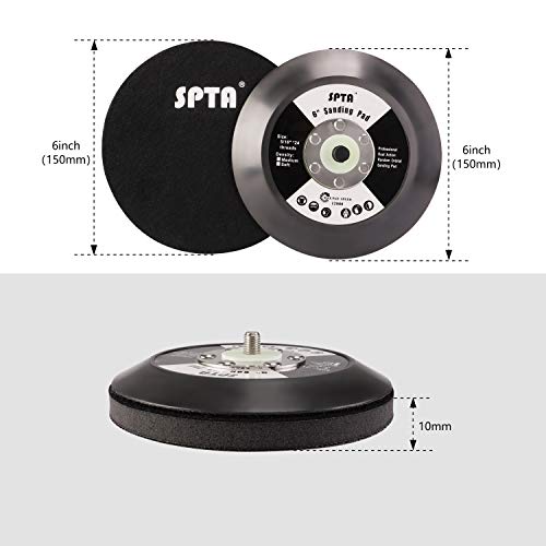 SPTA 6"(150mm) Backing Pad Hook and Loop Backing Plate 5/16"-24 Thread DA Air Random Orbital Sander/Polisher Backing Pad with 6" Interface Cushion Pad for Sanding Finishing Polishing Buffing