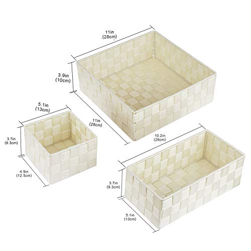 Posprica Woven Storage Baskets for Organizing, Small Black Baskets Cube Bin Container Tote Organizer Divider for Drawer, Closet, Shelf, Dresser, Set of 4(Beige)