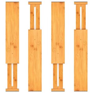 pipishell 4-pack bamboo drawer dividers, 17.5-20.8" adjustable separators expandable drawer divider organizers kitchen utensils organization extra long for dresser bedroom bathroom office 2.5" high