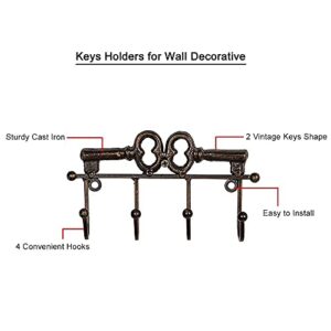 GUSUWOD Set of 2 Key Holder for Wall - Rustic Key Shaped Key Hook Rack - (Bronze) 7" x 4"…