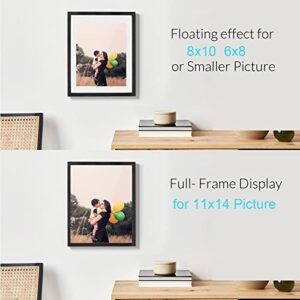 DLQuarts Floating Picture Frames, 11x14 Picture Frame, Floating Display for Photos 2x3, 3.5x5, 5x7, 8x10 or Full Display Without Mat for 11x14 Photos, 2 Pack, Weathered Black