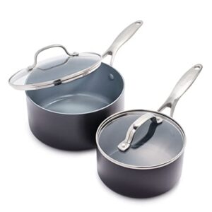 greenpan valencia pro hard anodized healthy ceramic nonstick 2qt and 3qt saucepan pot set with lids, pfas-free, induction, dishwasher safe, oven safe, gray